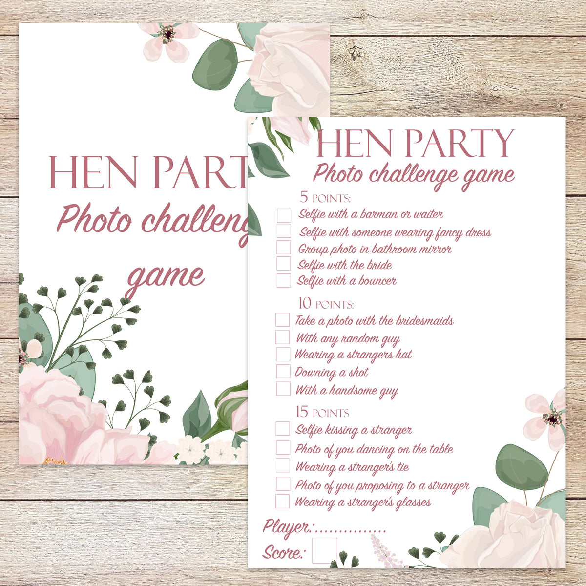 Pack of 12 Hen Party Photo Challenge Cards Game Keepsake — Blue Planet ...