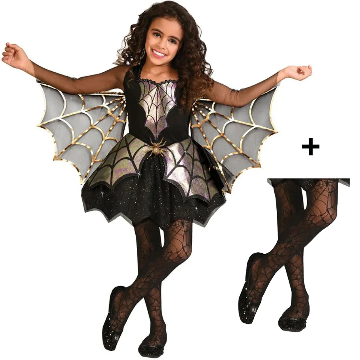 Iridescent Spider Girl Fancy Dress Costume Halloween & Tights. — Blue ...